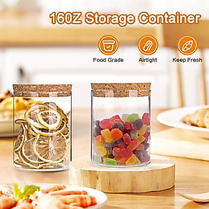 DNIENKGE Airtight Glass Storage Containers with cork Lid, for Kitchen Pantry Organization and Storage jar，Ideal for Coffee Beans Snacks Flour Cereal Sugar Tea 16oz. (Circular 3.9 * 3.3in*2pcs)
