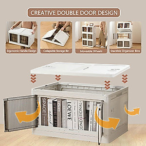 Juoe 1Pc Storage Bins with Lids,Plastic Stackable Storage Bins Open Front/Side/Top,Collapsible Storage Cabinet with Wheels for Closet Shelf,Room,Bedroom,Office,Home,Dorm,Toy