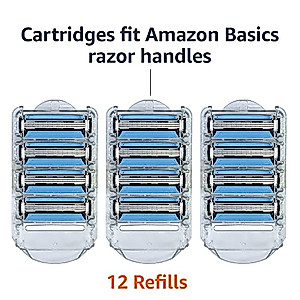 Amazon Basics 3-Blade Razor Refills for Men with Dual Lubrication, 12 Cartridges (Fits Amazon Basics Razor Handles only) (Previously Solimo)