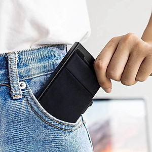 Jonsoil Minimalist Pop-up Mens Card Holder Smart RFID Wallet | Aluminum Metal Bank Card Case with Money Pocket | Slim Business Card Front Pocket Travel Wallet (Black)