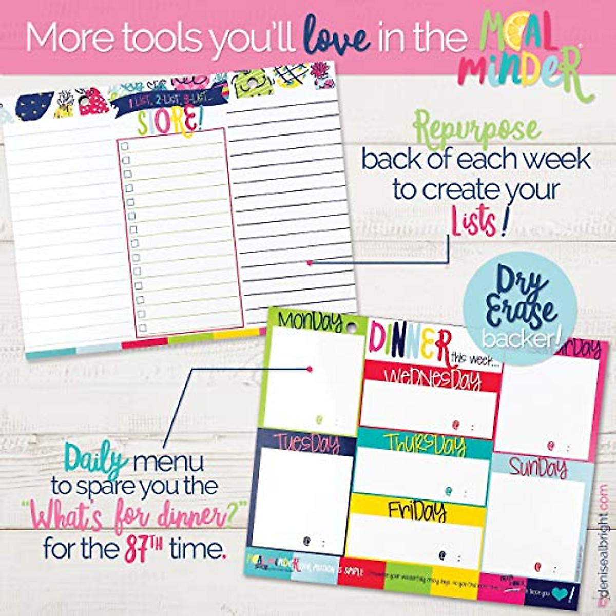 Meal Planner Pad 52-Week Menu Notepad Daily Planning Meals Breakfast Lunch Dinner Tracker 8x10 Inch Tear-off Grocery List + Bonus Dry Erase Menu Board