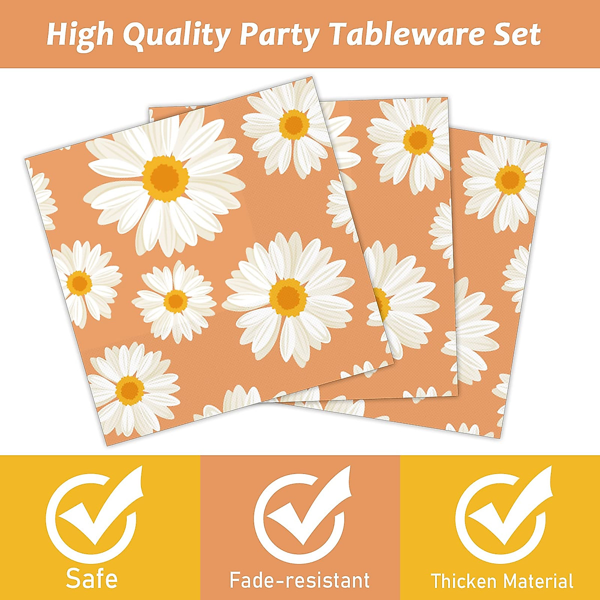 gisgfim 96 Pcs Daisy Flower Party Supplies Paper Plates Napkins Groovy Daisy Party Birthday Tableware Set Daisy Theme Decorations Favors for Girls Baby Shower Wedding Bridal Serves 24