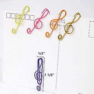 100 Pieces Music Paper Clips 6 Colors, Music Bookmark Metal Paper Clips Musical Notes Clips,for Office School Stationery Supplies