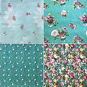 Mililanyo 8Pcs 18x22 inch Cotton Fabric Green Floral Rose Fat Quarters Fabric Pre-Cut Quilt Squares for Patchwork Quilting and DIY Sewing Projects