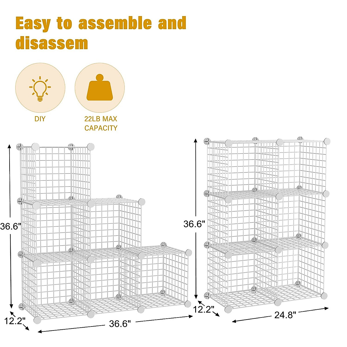 BASTUO Wire Cube Storage, Multipurpose Metal Cube Storage Organizer, Square Wire Storage Cubes (6 Cubes, White)