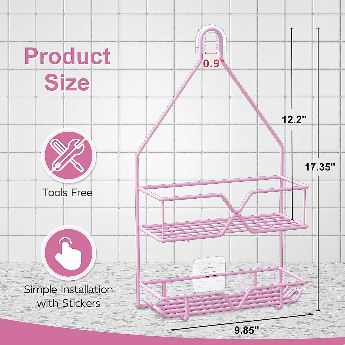 TreeLen Pink Shower Caddy Over Shower Head, Pink Bathroom Accessories, Gift for Girlfriend, Wife, Little Girl
