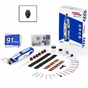 APEXFORGE M4 Cordless Rotary Tool, 4V 2.0Ah Rechargeable Battery, Keyless Chuck, 5-Speeds 25000 RPM, USB-C Charging, 91 Pcs Accessories, Protective Shield, Ideal for Sanding/Carving/Grinding and More