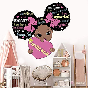Black Girl Magic Inspirational Wall Decals Quote I'm Kind Princess Wall Sticker Pink Motivational Saying Positive Words Wall Stickers for Baby Toddler Room Nursery Playroom Bedroom Living Room.