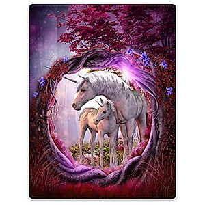 Blankets Fleece Blanket Throw for Sofa Bed Unicorn Horse Magical Animal Rose Red Tree (50" x 80")
