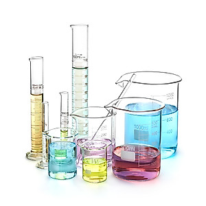 QWORK Thick Glass Measuring Beaker and Graduated Cylinder Set - Perfect for Science Labs, School Projects, and Home Labs, 50/100/ 250/500/ 1000 ml Beakers and 5/10/ 50/100 ml Cylinders