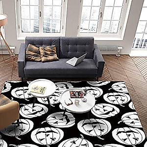 Halloween White Pumpkin Black Area Rug 2x3 Feet, Non-Slip Stain-Proof Rugs Indoor Carpet Rectangle Floor Mat for Living Room Bedroom Dorm, Soft Super Absorbent Runner Rug