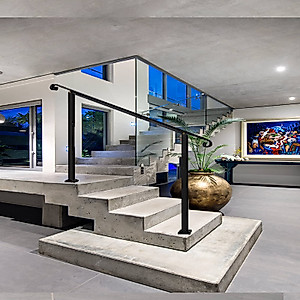 Metty Metal Outdoor Stair Railing, Black Handrails for Outdoor Steps 4 Step Handrail Fits