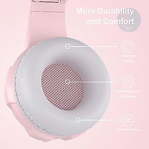 Pink Cat Ear Headphones Over Ear for Gaming PC, 3.5mm Wired Gaming Headset with Noise Cancelling Mic, Soft Memory Earmuffs Stereo Headset for PS4, PS5, Xbox, Laptop, Mac, Tablet, Smartphone