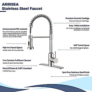 ARRISEA Kitchen Faucets Brushed Nickel, 3 Hole Stainless Steel Kitchen Faucet, Laundry Sink Faucet with Sprayer, Single Handle Outdoor Sink Faucets with Deck Plate, Llave de fregadero de cocina