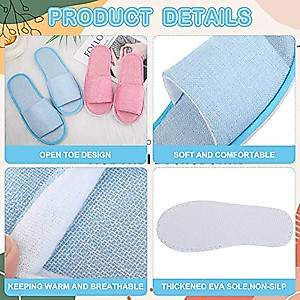 10 Pairs Washable House Slippers for Guests Open Toe Spa Slippers Women Men Soft Disposable Slippers Cotton Linen Hotel Slippers Bulk Non Slip Breathable for Indoor Travel Bedroom Party (Pink, Blue)