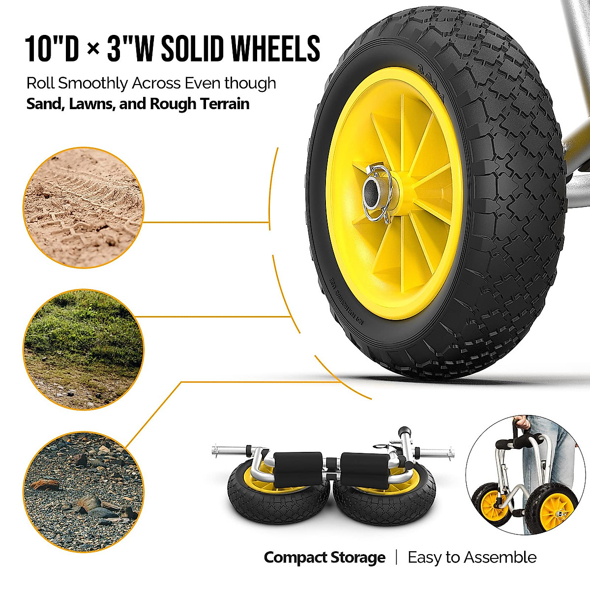 Bonnlo Kayak Car Foldable Aluminum Kayak Trailer with 10'' Solid Tires, Universal Kayak Wheels Kayak Cart Dolly for Kayak, Canoe, Paddle Board, Boat, Float Mats, Jon Boat