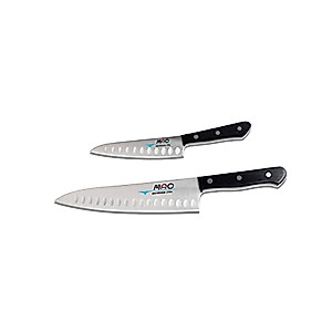 MAC Knife Chef series 2-piece starter knife set TH-201, TH-80 Chef series 8" Chef's knife w/dimples and TH-50 Chef series 5" Paring knife w/dimples, handcrafted in Seki, Japan