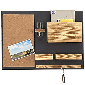 MyGift Wall Mounted Family Command Center Organization with Cork Bulletin Board, Mail Holder, Key Hooks and Flower Vase