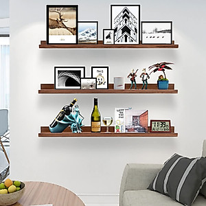 AZSKY 36 in Floating Book Shelves Rustic Wood Wall Picture Ledge Shelf for Storage Light Walnut Wall Mounted Picture Photo Display Shelf a Set of 3 Hanging Book Shelf