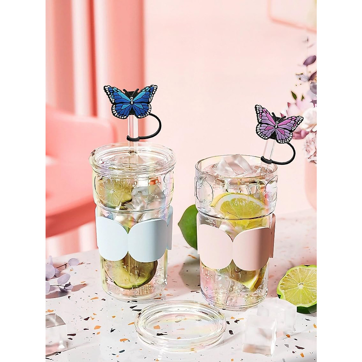 Straw Covers for Stanley, Stanley Cup Accessories Butterfly Straw Topper for Stanley Cup 30/40oz/Simple Modern, Silicone Dust Proof Straw Cover Cap for 9-10mm Straw.