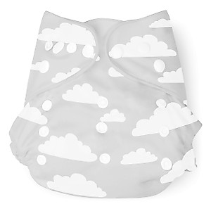 Grey Clouds Cloth Diapers (Updated Quality) – 8 Reusable Cloth Diapers for Babies with 8 Cloth Diaper Inserts – Extra Leg Lining for Boys