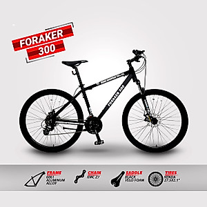 5Seconds Hybrid Bicycle Foraker 300 | Mountain Bike for Men, Women | 21-Speed, Lightweight Aluminum Frame, Adult Bike with Trigger Shifters and Mechanical Disc Brakes, Front Suspension MTB (Black)