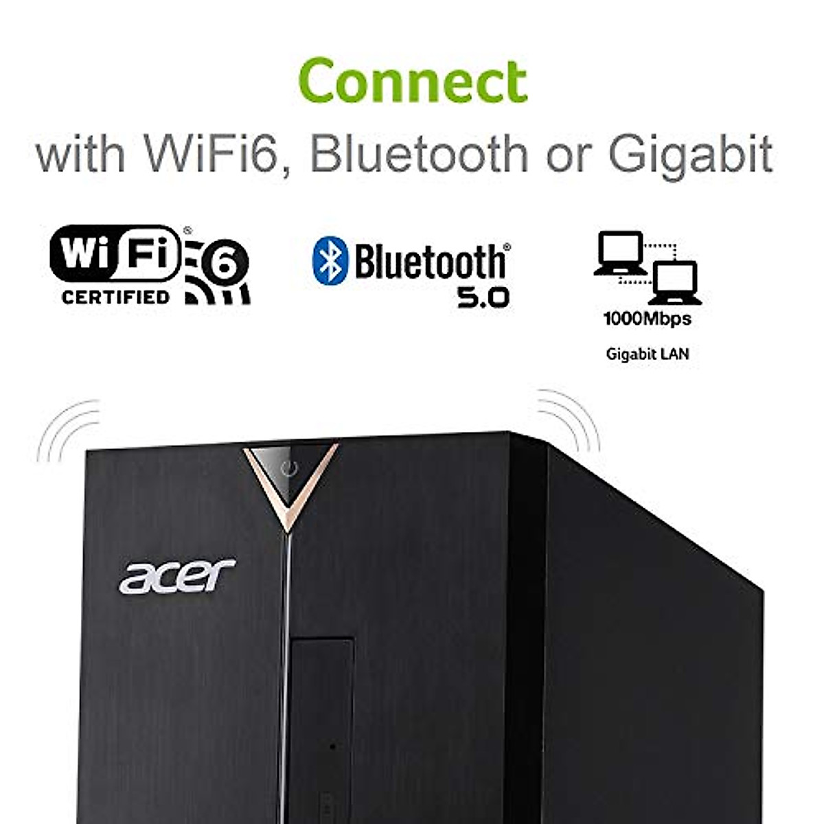 Acer Aspire TC-895-UA92 Desktop, 10th Gen Intel Core i5-10400 6-Core Processor, 12GB 2666MHz DDR4, 512GB NVMe M.2 SSD, 8X DVD, 802.11ax Wi-Fi 6, USB 3.2 Type C, Windows 10 Home