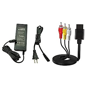 AC Power Supply + Audio Video RCA AV Composite Cable Adapter Cord To External TV Screen Monitor For Nintendo GameCube NGC System Game Console Bundle Kit Lot