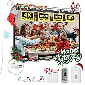 Powerextra 100 Inch Motorized Projector Screen with Wireless Remote Control 16:9 4K HD Wall/Ceiling Mounted Electric Movie Screen for Home Theater Presentation Education Outdoor Indoor