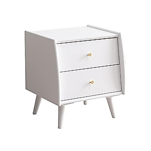 Solid Wood Nightstand Modern Bedside Table Rubber Wood End Table Scandinavian Side Table 2 Drawer Bedside Cabinet for Bedroom Living Room