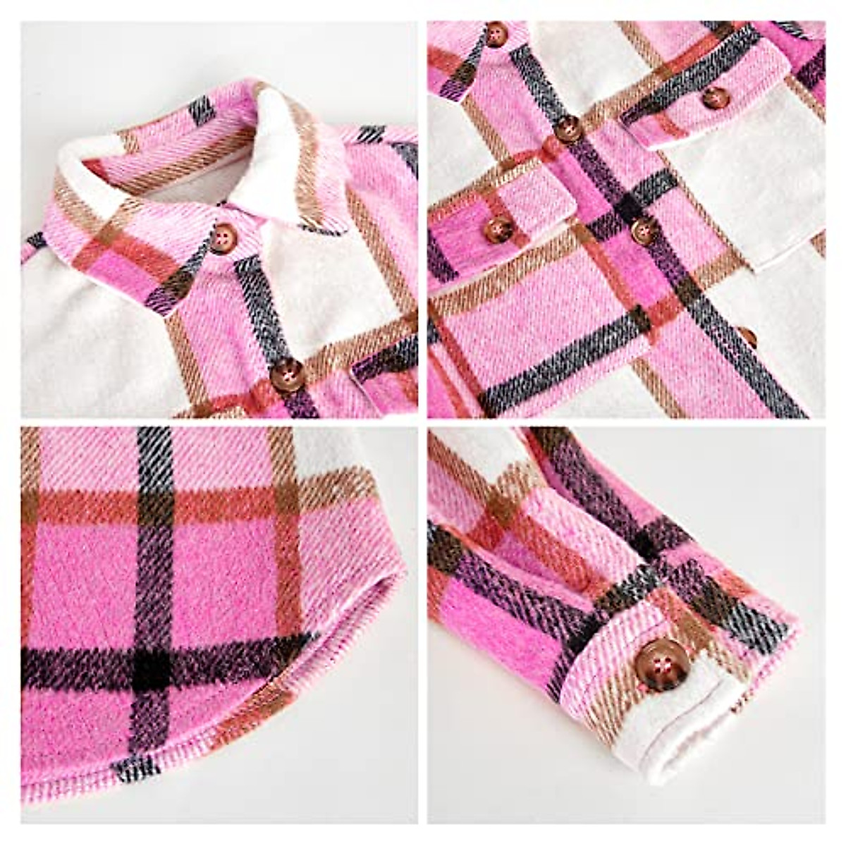 Toddler Long Sleeve Plaid Jacket Baby Boys Girls Button Down Flannel Thick Shirt Fall Winter Coat for Kid Pink