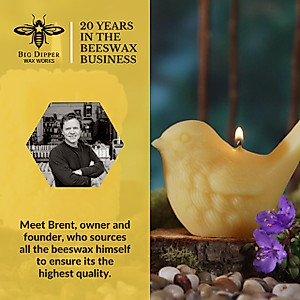 Big Dipper Wax Works Beeswax Upright Songbird Candle, 20-Hour Long Burn, Pure Beeswax Candle 3” x 4” Tall, Spring Candle