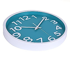 10 Inch Wall Clock Silent Non-Ticking Battery Operated,Modern Wall Clocks 3D Numbers Easy to Read Quartz Analog Clock for Bedroom Home School Office Decor (Aqua)