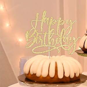 Kaoenla Happy Birthday Cake Topper, Golden Glitter Happy Birthday Cake DecorationSuitable For Party Decoration For Anniversary/Birthday (Golden)
