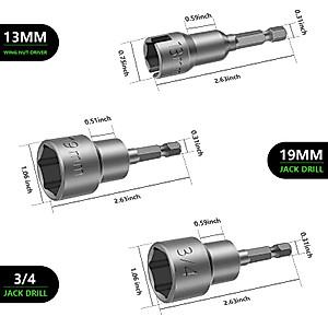 FTIHTRY 3pcs RV Socket Set, Leveling Scissor Jack Socket Drill Adapter With With 1/4" Quick Connect Shank Works With All 3/4" and 19mm Hex Drive Jacks.