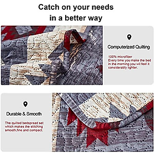 Ycosy Lodge Bear Quilt Set King Size Cabin Rustic Bedspread Coverlets Reversible Quilts Lightweight Lodge Bedding Set Bear Sunset Printed Bed Covers,1 Quilt + 2 Pillow Shams