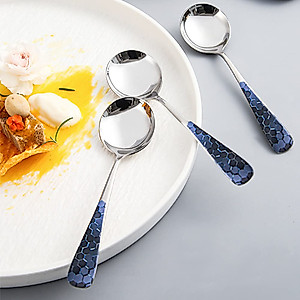 Stainless Steel Coffee Round Spoon,Korean Dessert Spoon,Hexagonal Pattern Mixed Color Tea Spoon for Home, Kitchen or Restaurant, Set of 4 Coffee Spoons, 6 Inches.