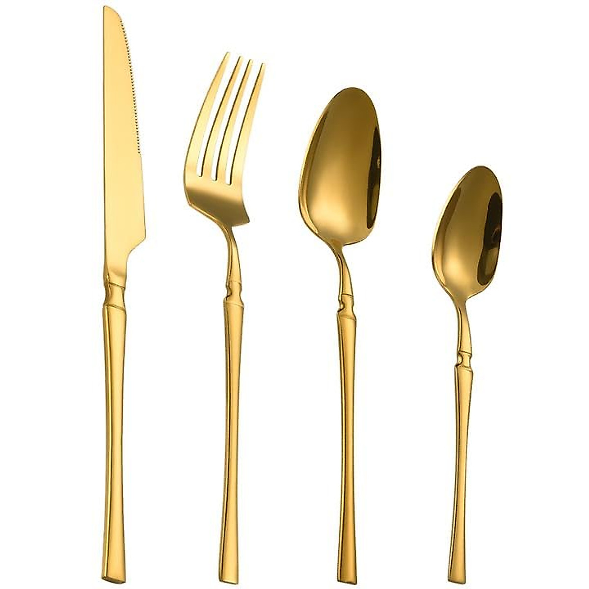 Gold Silverware Set with Steak Knives and Serving Utensils, Stainless Steel Flatware Cutlery Set for 4,Tableware for Home Kitchen Restaurant Wedding