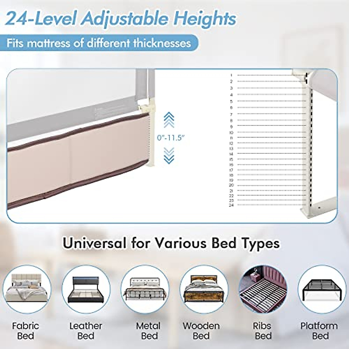 BABY JOY Bed Rail for Toddlers, 77’’ Extra Long, Height Adjustable & Folding Baby Bed Rail Guard w/Breathable Mesh & Double Safety Child Lock for Kids Twin Double Full Size Queen King Mattress (Gray)