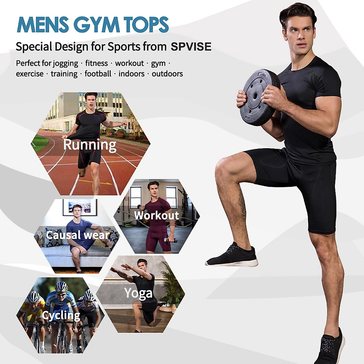 Black Compression Shirts Men Short Sleeve Workout Gym T-Shirt Running Tops Cool Dry Sports Base Layer Undershirts