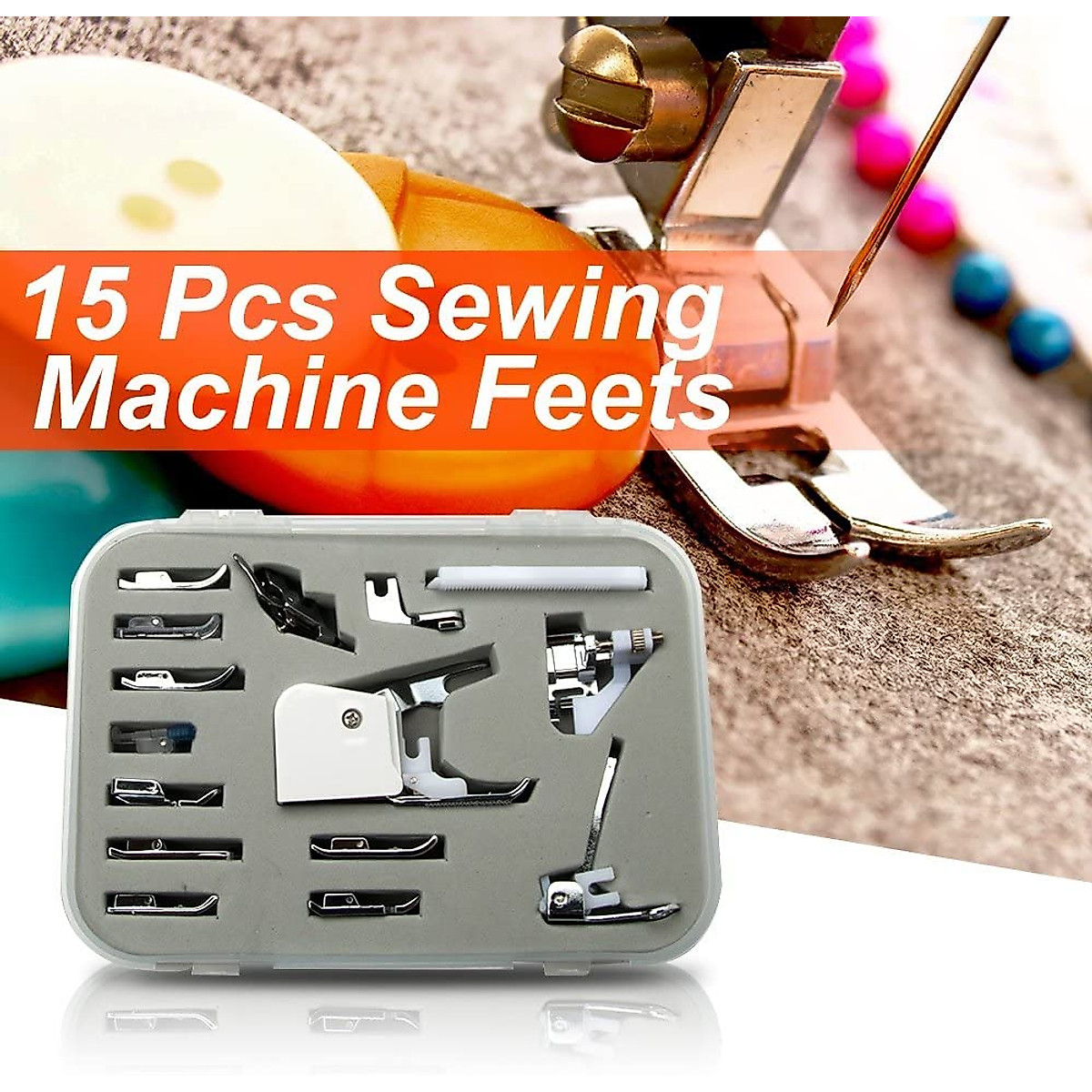 Universal 15 Piece Sewing Machine Presser Walking Feet Kit - OEM Suitable for Babylock Janome Brother New Home Singer Kenmore Simplicity Toyota Necchi