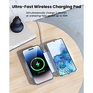 2 in 1 Wireless Charging Pad - 10W Max Wireless Charger for Apple iPhone 15/14/14 Plus/14 Pro Max/13/12/Mini/11/SE/X/8, Airpods 3/2/Pro, Wireless Phone Charger for Samsung S22/S21, Dual Charging Pad