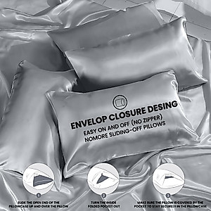 AL AHMEDANI LINEN 6 Piece Satin Sheets Queen and King Size with 4 Pillow Cases, 1 Satin Fitted Sheet, 1 Satin Duvet Cover - Gray