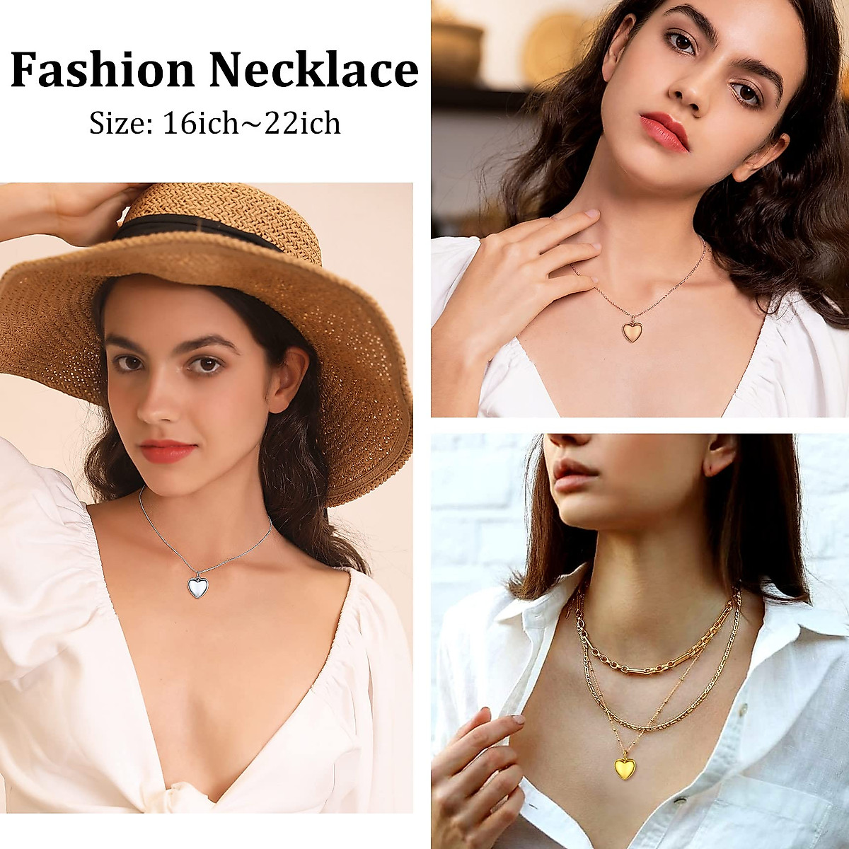 Bestyle High Polish Silver Gold Heart Locket Necklaces for Women, Minimalist 18K Gold Plated Heart Locket Pendant Charm That Hold Pictures Cute Love Heart Necklace Statment Jewelry for Wife