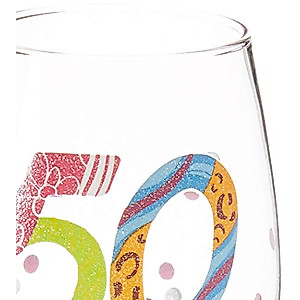 Designs by Lolita “50 is Just a Number” Hand-painted Artisan Wine Glass, 15 oz.