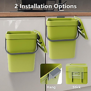 VIGIND Hanging Small Trash Can with Lid Under Sink for Kitchen, 5 L/ 1.3 Gallons Plastic Waste Basket,Food Waste Bin,Kitchen Compost Bin for Counter Top,Bathroom/Office (Green)
