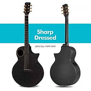 Enya Acoustic Electric Guitar Carbon Fiber X4 PRO AcousticPlus 41” 4/4 Sized Guitar Bundle with Hard Case, Leather Strap, Instrument Cable & USB Type-C Charging Cable(X4 PRO)