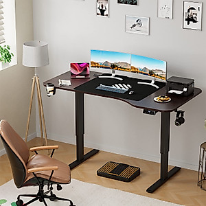 Furmax Electric Height Adjustable Standing Desk Large 63 inch Sit Stand up Desk Home Office Computer Desk Memory Preset with Mouse Pad and T-Shaped Metal Bracket, Desktop with Corner, Walnut