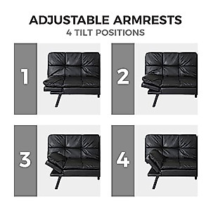 TRIPLE TREE Modern Convertible Futon Couch Sofa Bed, Folding Sleeper Sofa Memory Foam Couch Loveseat Sleeper Daybed with Adjustable Armrest and Backrest for Living Room,Offices, Apartments, Black PU