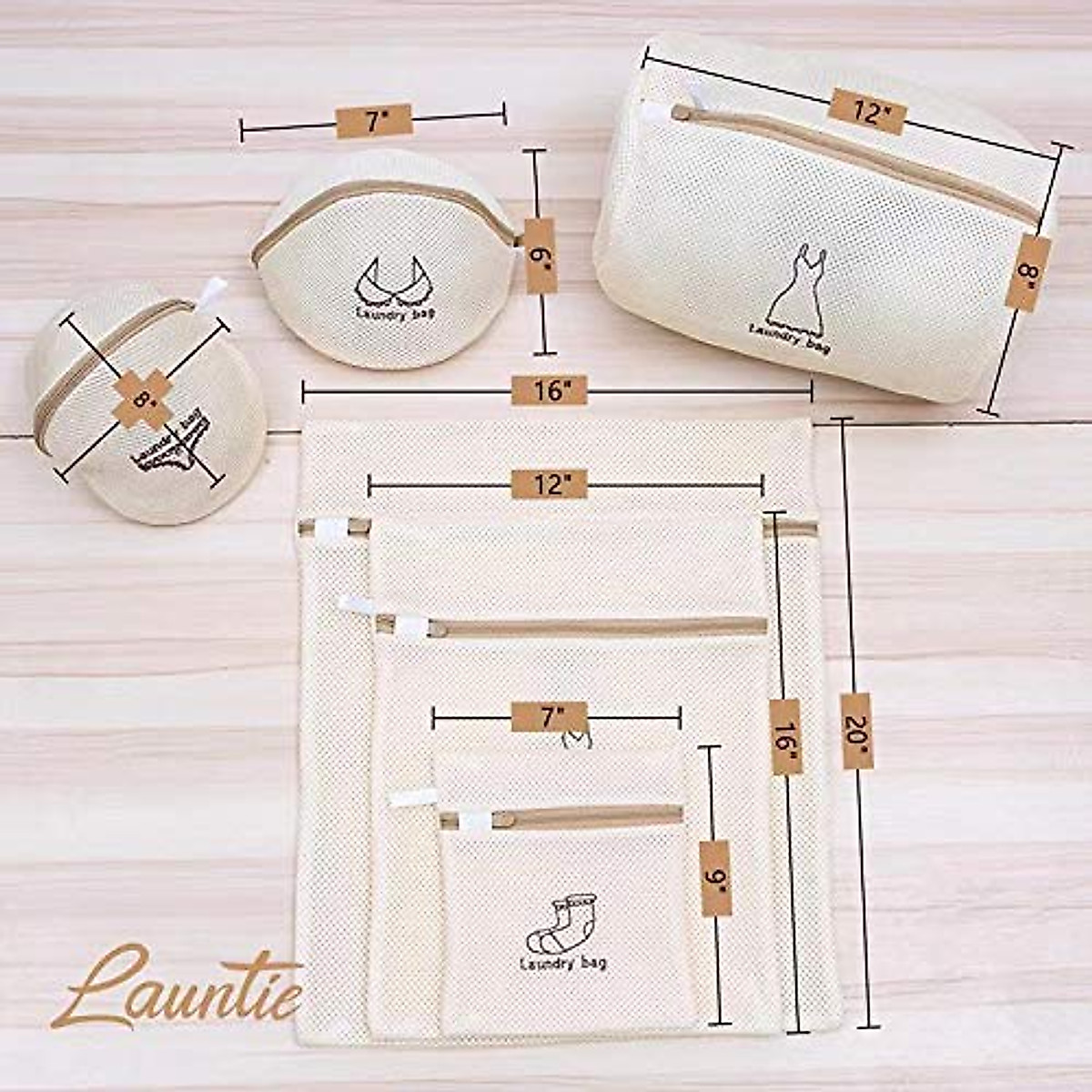 Launtie 6 Pack Mesh Laundry Bags, Garment Bags for Laundry, 1 Large & Medium, 1 Design for Stocking & Underwear & Shoes & Bra